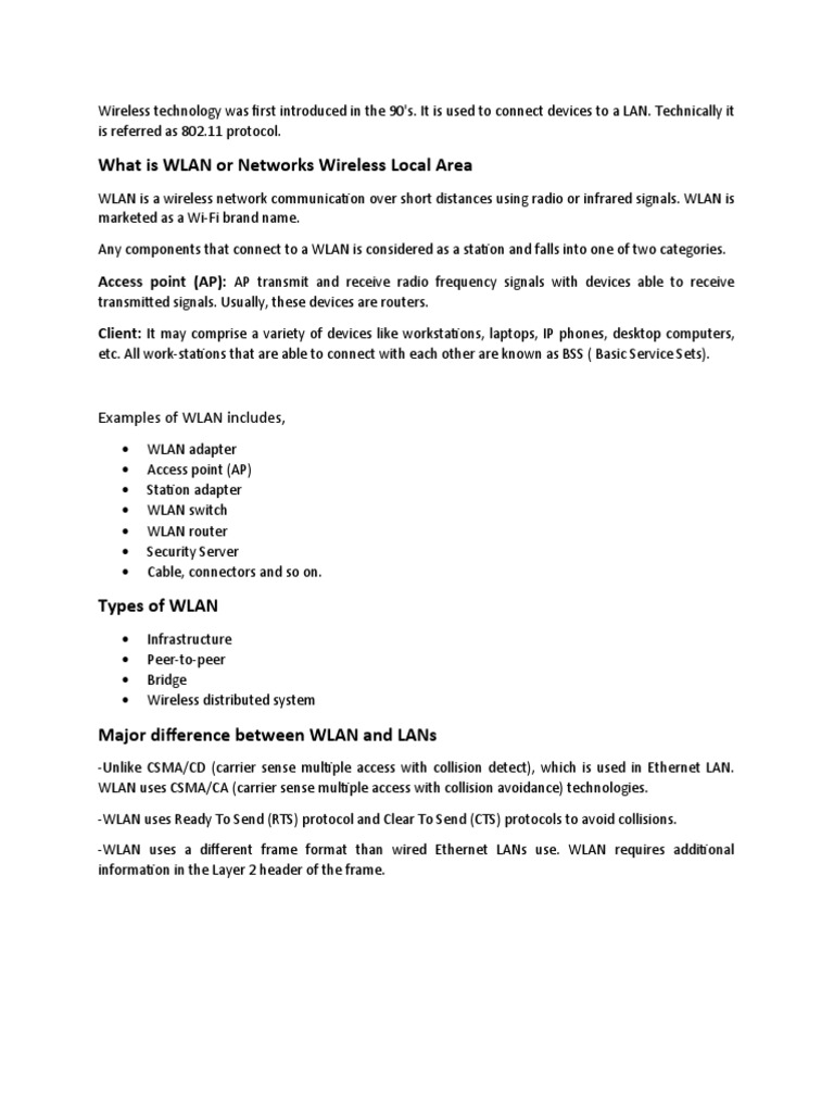 WLAN Notes | PDF | Wireless Lan | Ieee 802.11