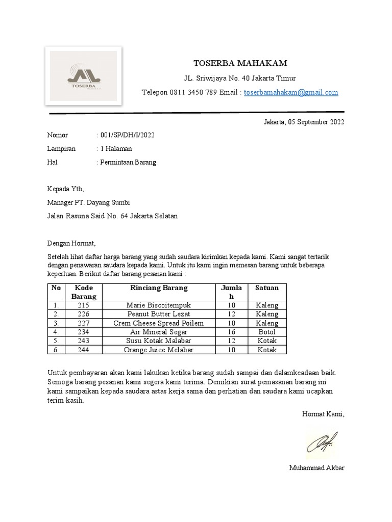 Surat Permintaan Barang | PDF