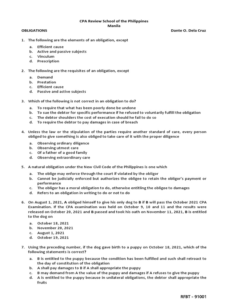 RFBT 1 | PDF | Law Of Obligations | Guarantee