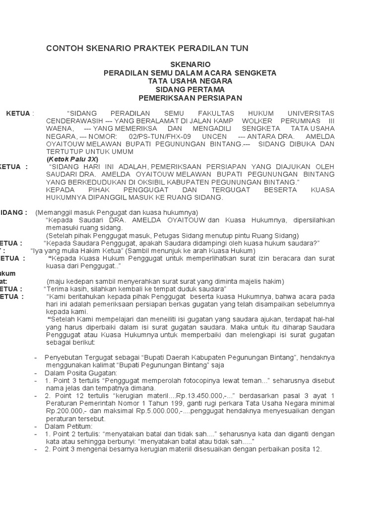 Contoh Skenario Praktek Peradilan Tun | PDF