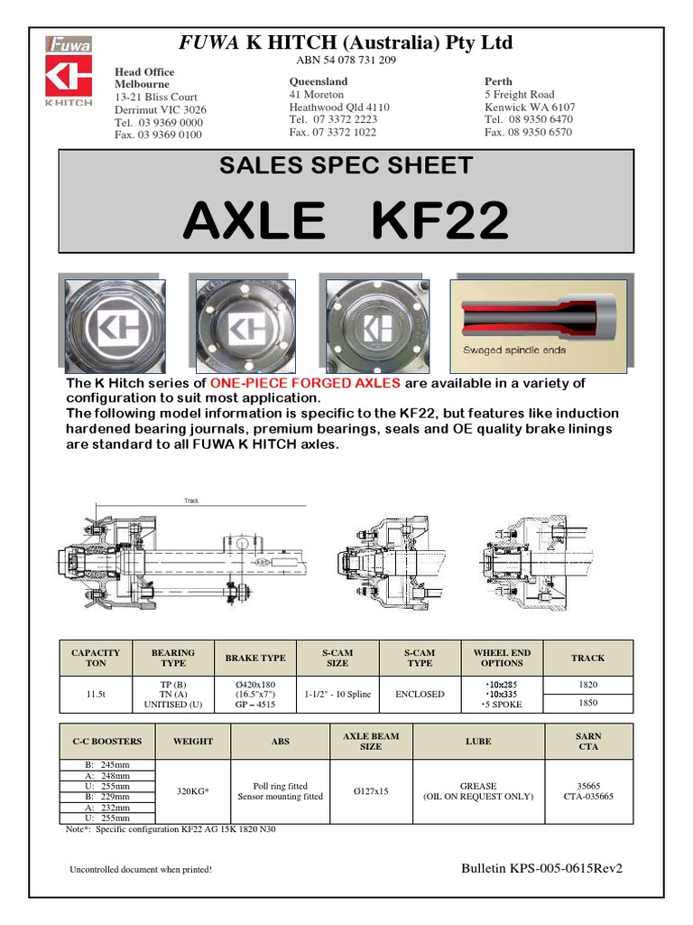KF22-11.5t, Sales-Spec-Sheet-Bulletin-KPS-005-0615Rev2 | PDF | Axle | Car