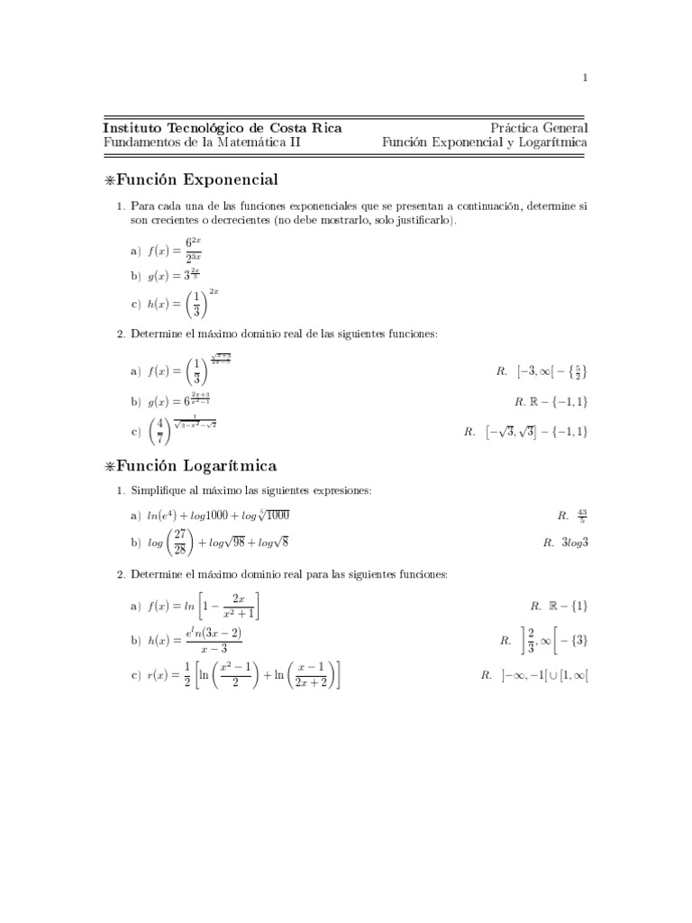 Práctica de Funciones Exponenciales y Logarítmicas | PDF | Logaritmo | Análisis complejo
