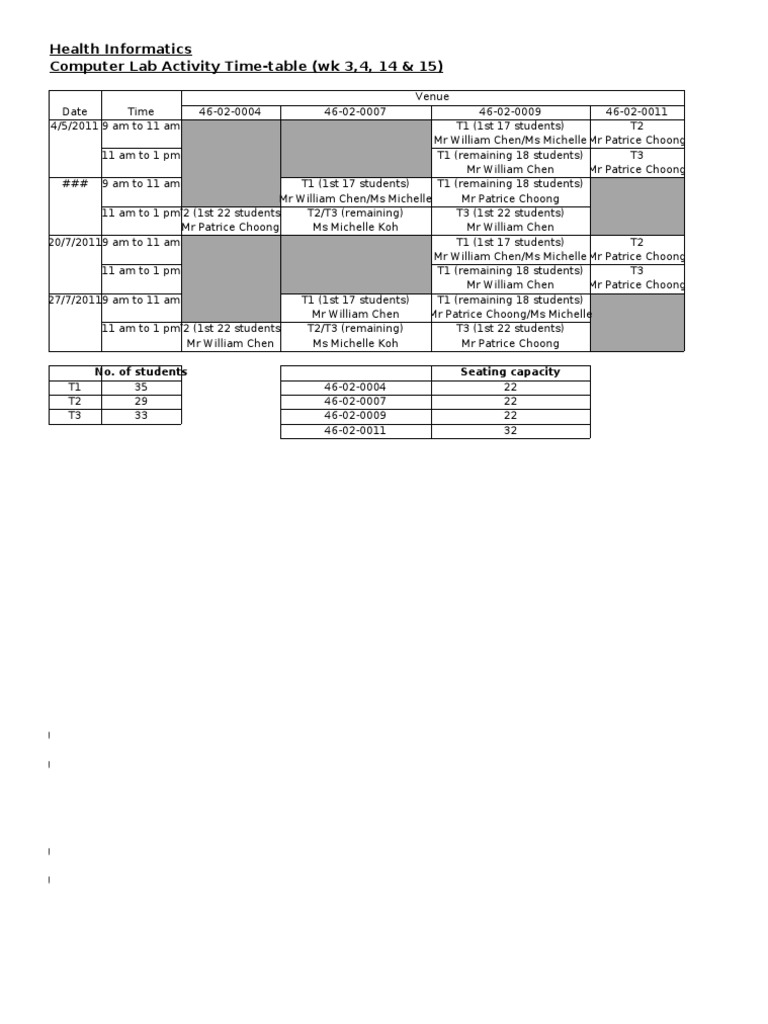 Computer Lab Timetable WK 3-4-14 - 15 | PDF | Wellness