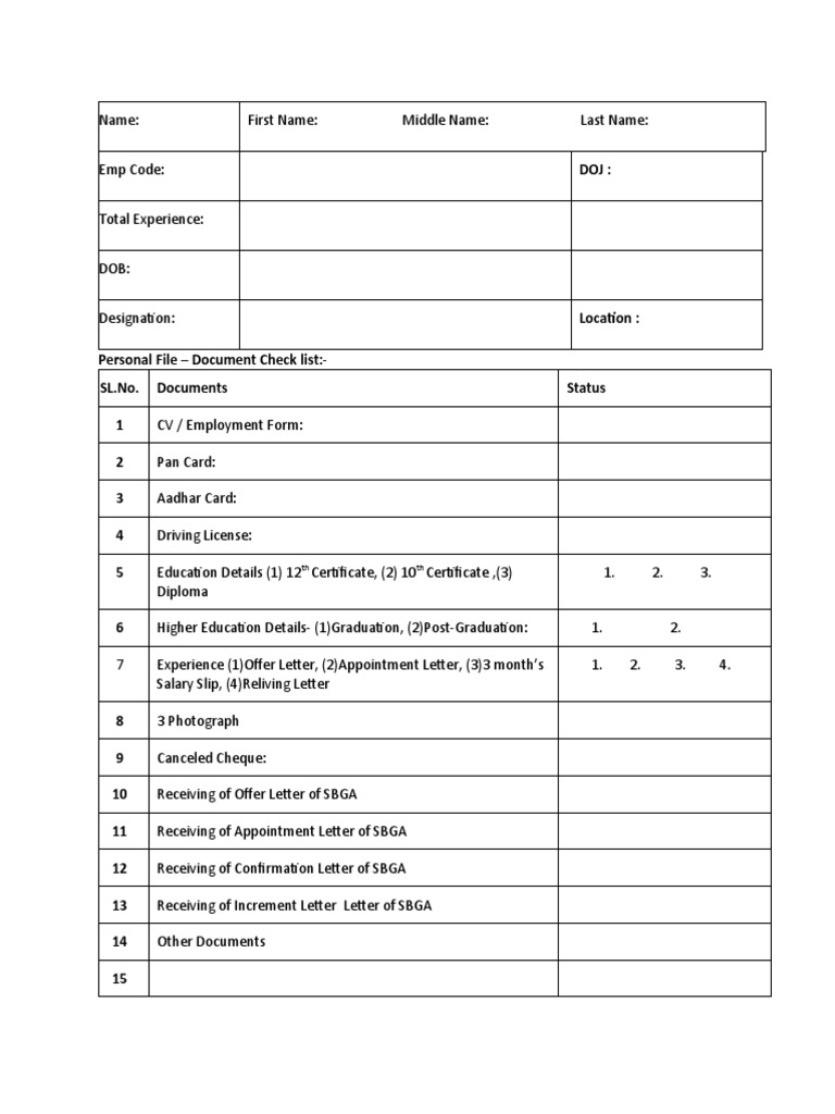 New Joinee Document Checklist | PDF