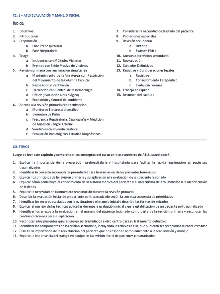 ATLS Capítulo 1 Evaluación y Manejo Inicial - ATLS 10 Edición | PDF ...