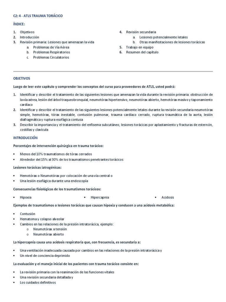 ATLS Capítulo 4 Trauma Torácico - ATLS 10 Edición | PDF | Lesión ...