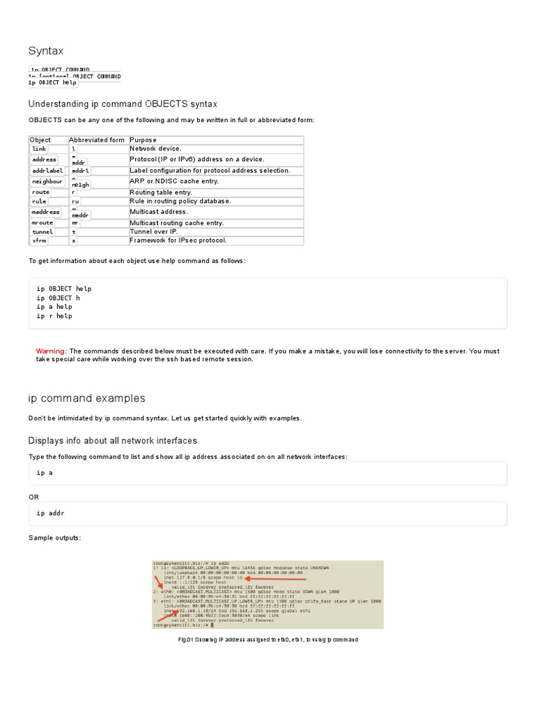 Linux Ip Command Examples | PDF | Ip Address | Internet Protocol Suite