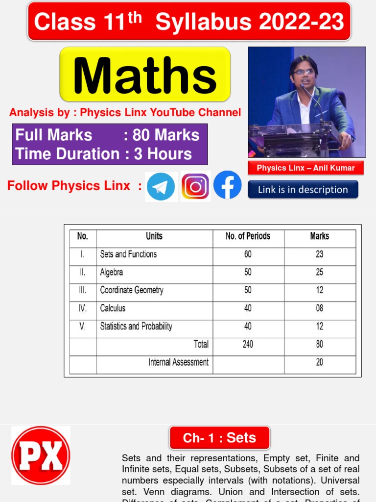 Class 11 Maths Syllabus 2022-23 | PDF | Function (Mathematics) | Set (Mathematics)
