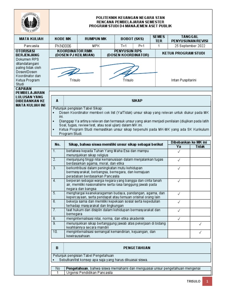 RPS Pancasila 2022 - 2023 | PDF