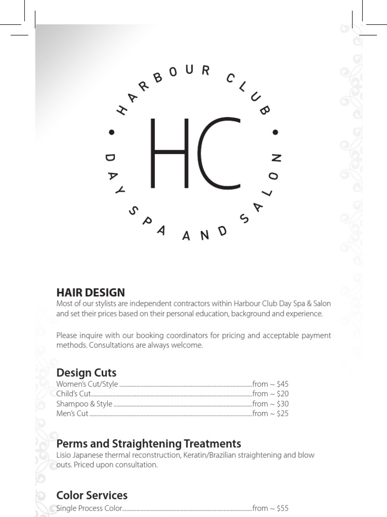 Harbour Club Day Spa Menu | PDF