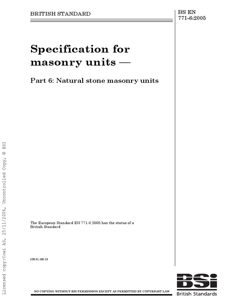 BS EN 771-6 - 2005 Specification For Masonry Units | PDF | Rock (Geology) | Materials