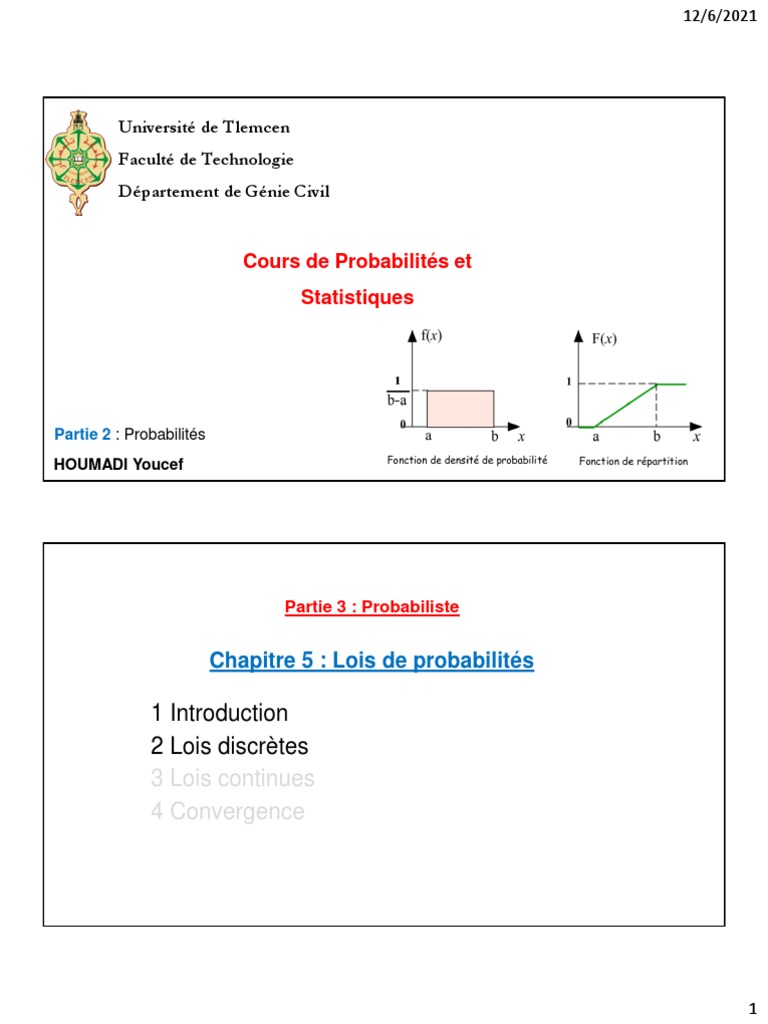 Lois de Probabilités en Statistiques | PDF | Loi de probabilité ...
