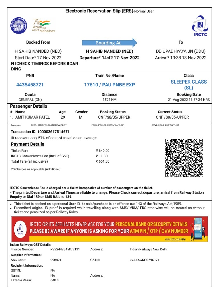 Pau Pnbe Exp Sleeper Class (SL) | PDF | Identity Document