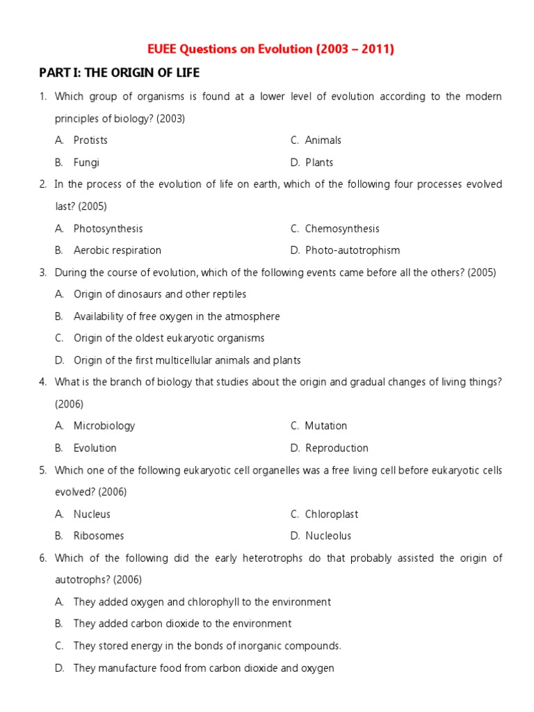 (Biol 12) Evolution (2003-2011) Answers | PDF | Natural Selection ...