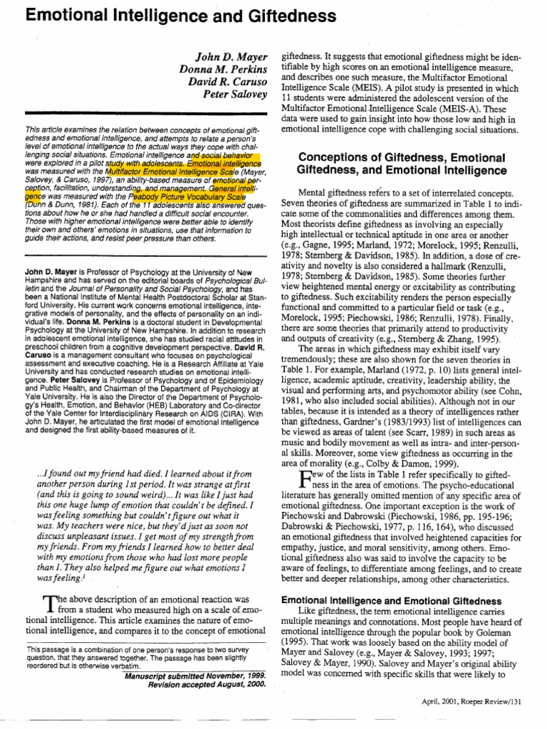 Emotional Intelligence and Giftedness... Pub61 - MayerPerkins2001 ...