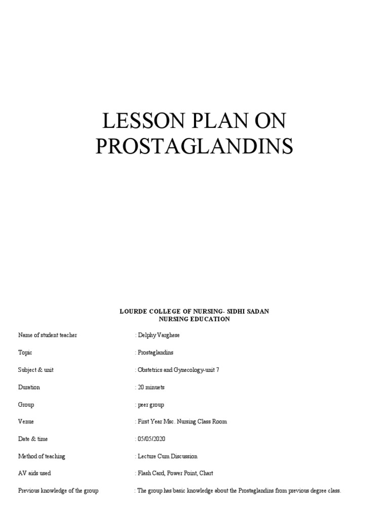 Lesson Plan - Prostaglandins | PDF | Prostaglandin | Childbirth