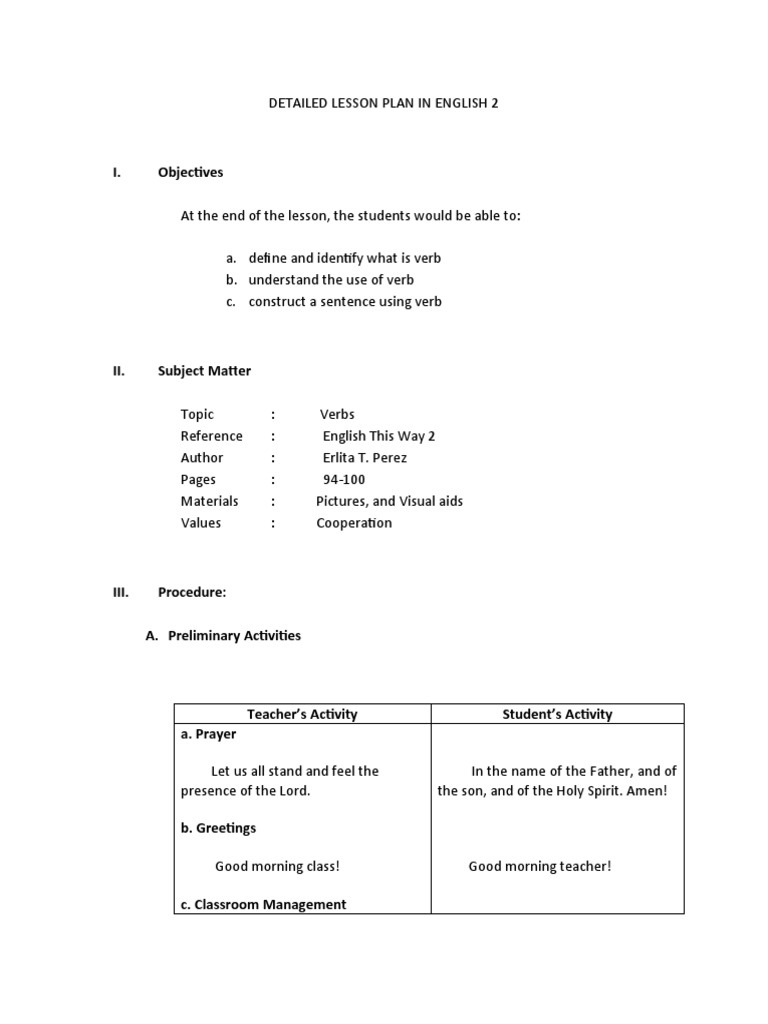Detailed Lesson Plan in English 2 | PDF | Teachers | Lesson Plan