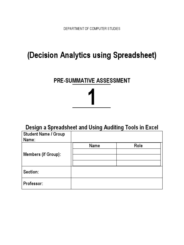 PSA1-Design A Spreadsheet and Using Auditing Tools in Excel | PDF ...