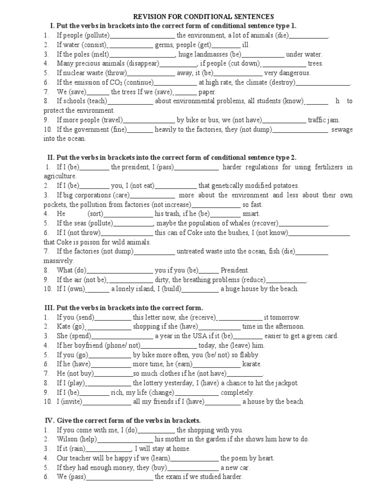 Revision For Conditional Sentences. 24.1 | PDF | Pollution