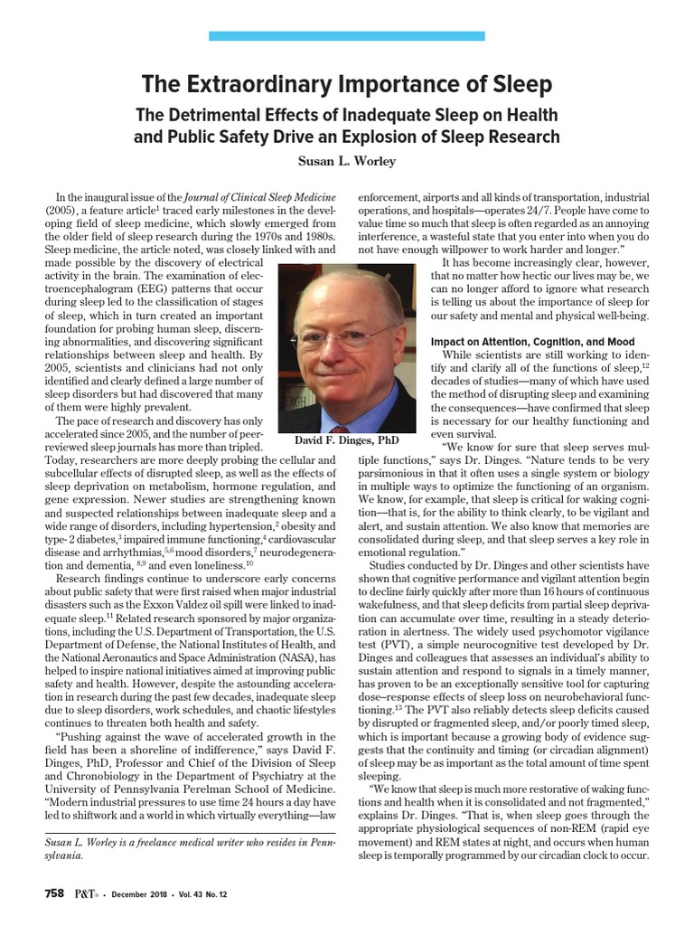 The Extraordinary Importance of Sleep | PDF | Insomnia | Sleep