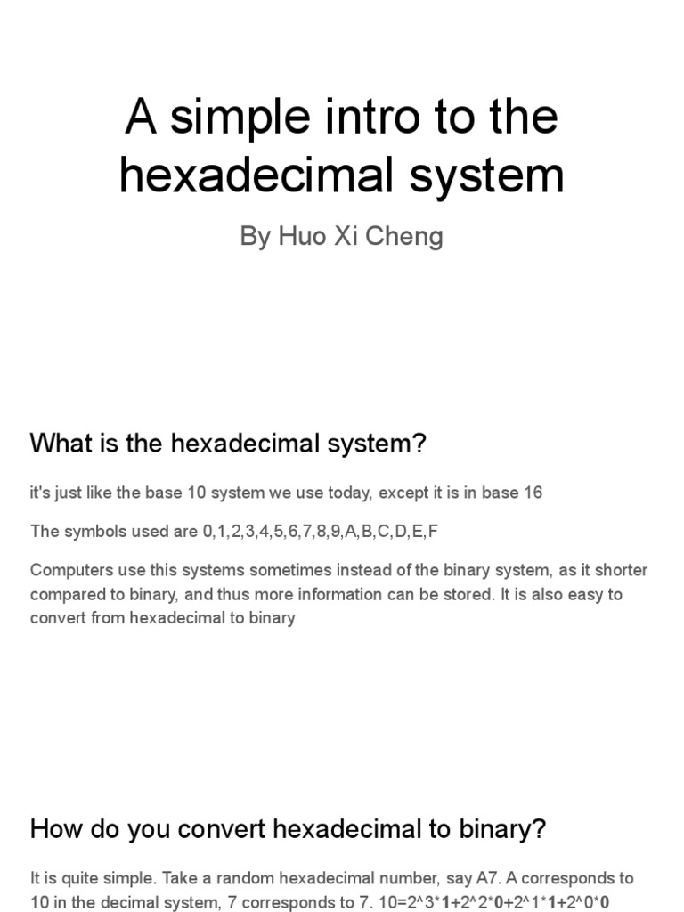 A Simple Intro To The Hexadecimal System | PDF | Elementary Mathematics | Notation