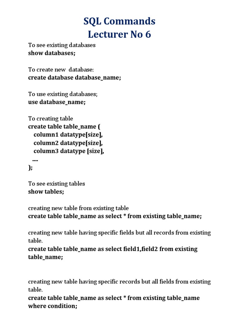 Commands | PDF | Table (Database) | Software Engineering