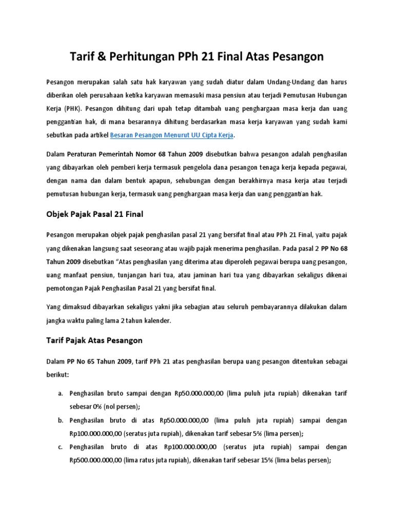 Perhitungan PPH 21 Pesangon | PDF