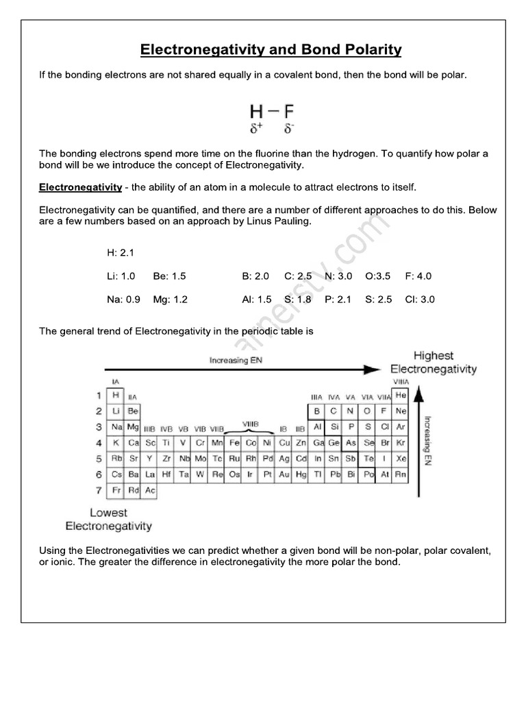 Electronegativity and Bond Polarity | PDF