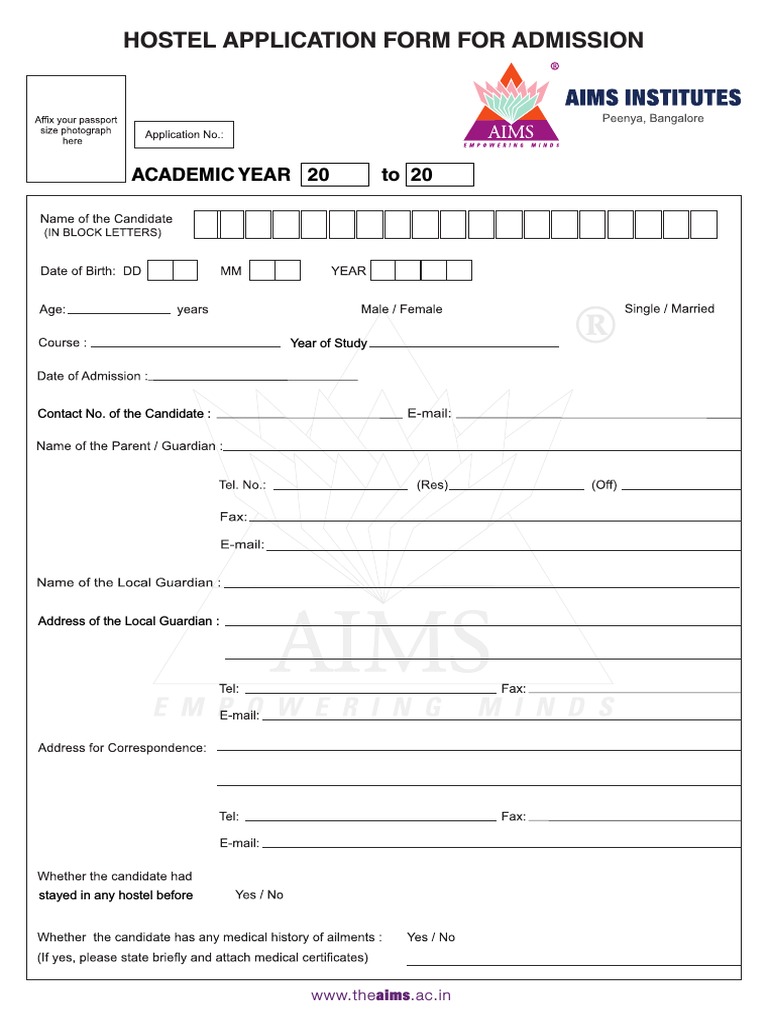 Hostel Application Form For Admission | PDF | Government | Justice