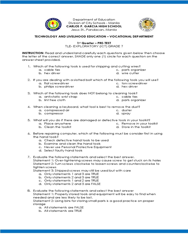 Pretest ICT Grade 7 1st Quarter (Long PAper) | PDF | Antivirus Software ...