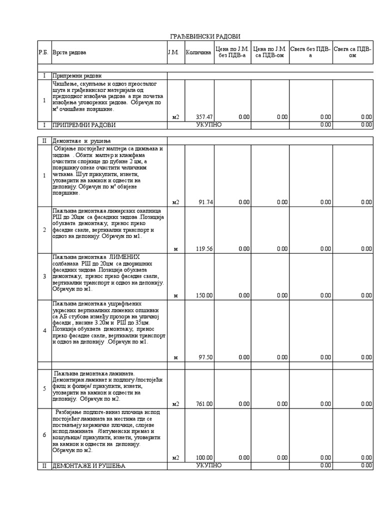 Predmer I Predracun - Obrazac Strukture Ponudjene Cene 34 | PDF