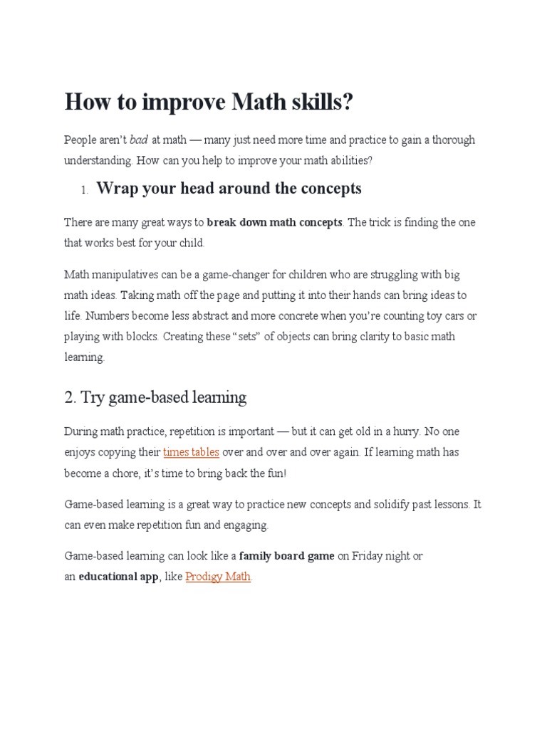 How To Improve Math Skills?: Wrap Your Head Around The Concepts | PDF