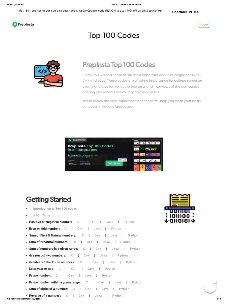 Top 100 Codes PREP INSTA | PDF | String (Computer Science) | Matrix ... Top 100 Codes PREP INSTA | PDF | String (Computer Science) | Matrix ...