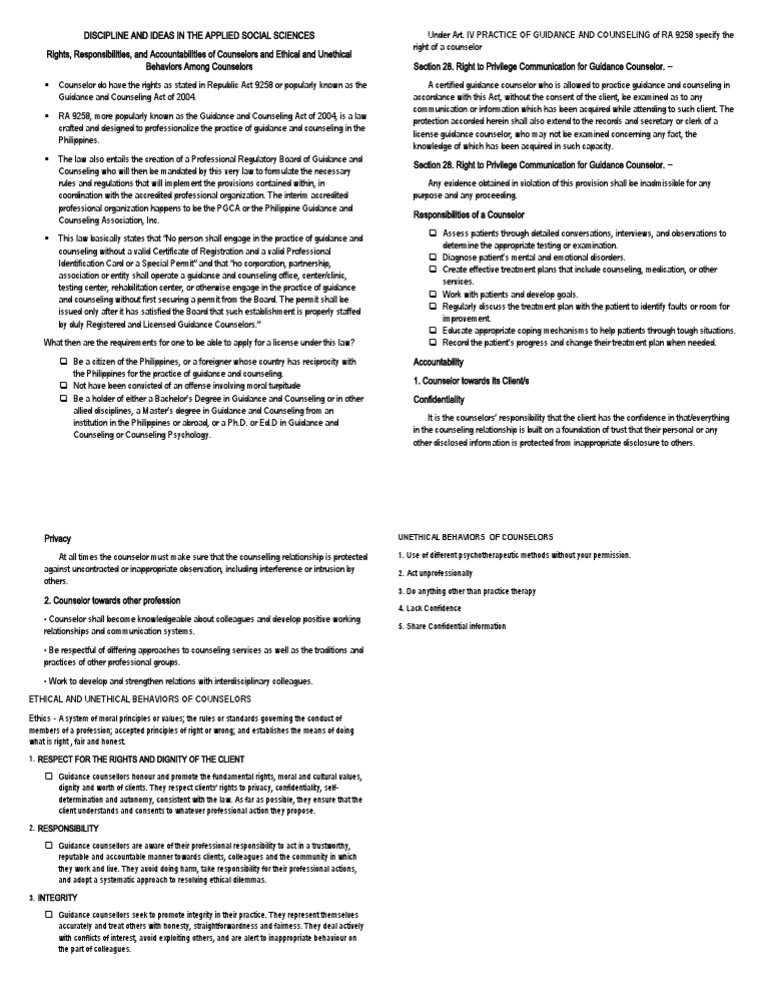 Diass Handout 3 | PDF | Psychotherapy | School Counselor