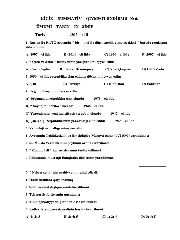 KSQ 6. Ümumi Tarix 9 | PDF