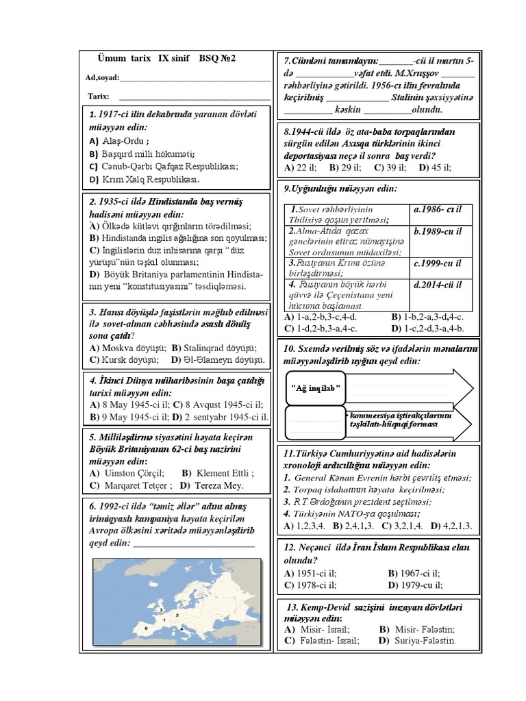 Ümum Tarix IX Sinif BSQ 2 | PDF