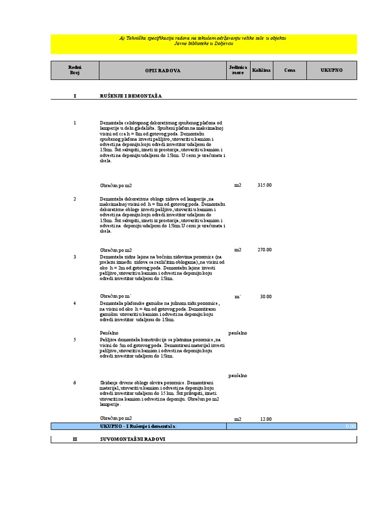 Tehnicka Specifikacija Ponude | PDF