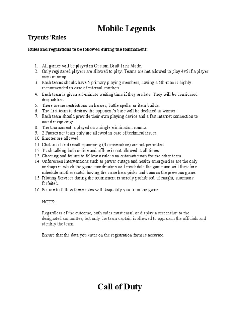 Rules and Regulations of Codm and ML | PDF