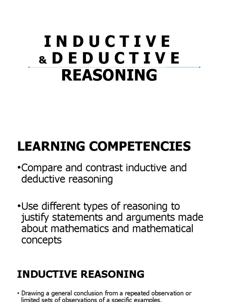 Lesson 1 - Inductive & Deductive Reasoning (Midterm Coverage) | Download Free PDF | Inductive ...