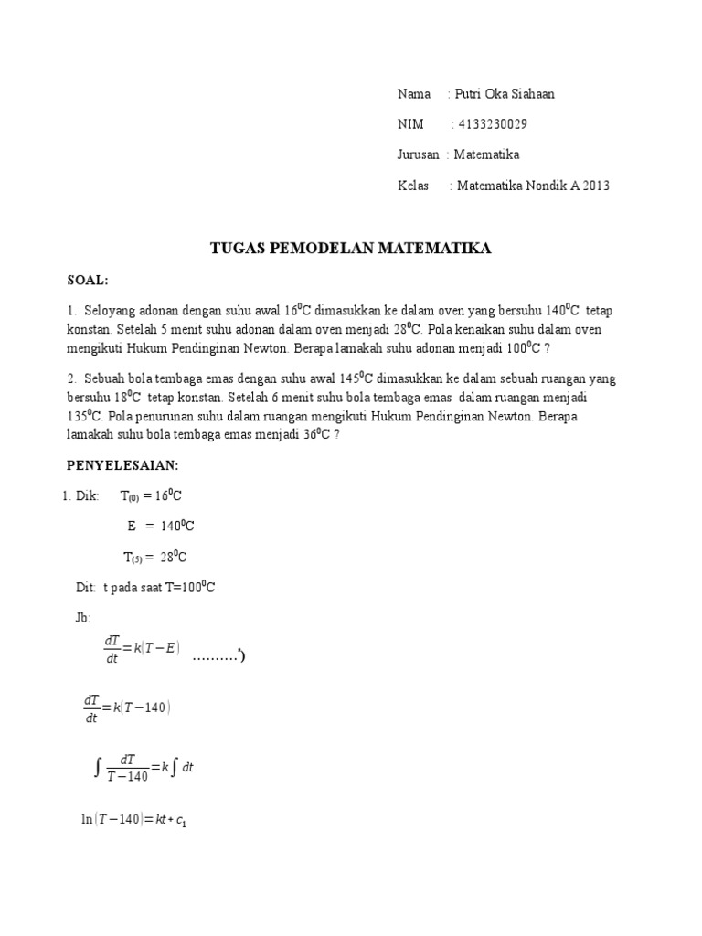 Doku - Pub - Pemodelan Matematika Hukum Pendinginan Newton | PDF