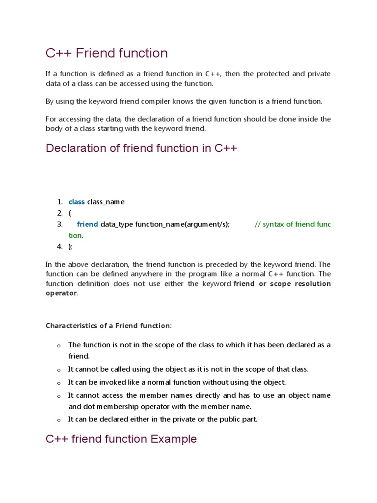 C Friend Function Pdf C Subroutine