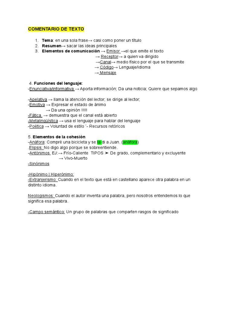 Comentario de Texto Esquema 1º Bach | PDF