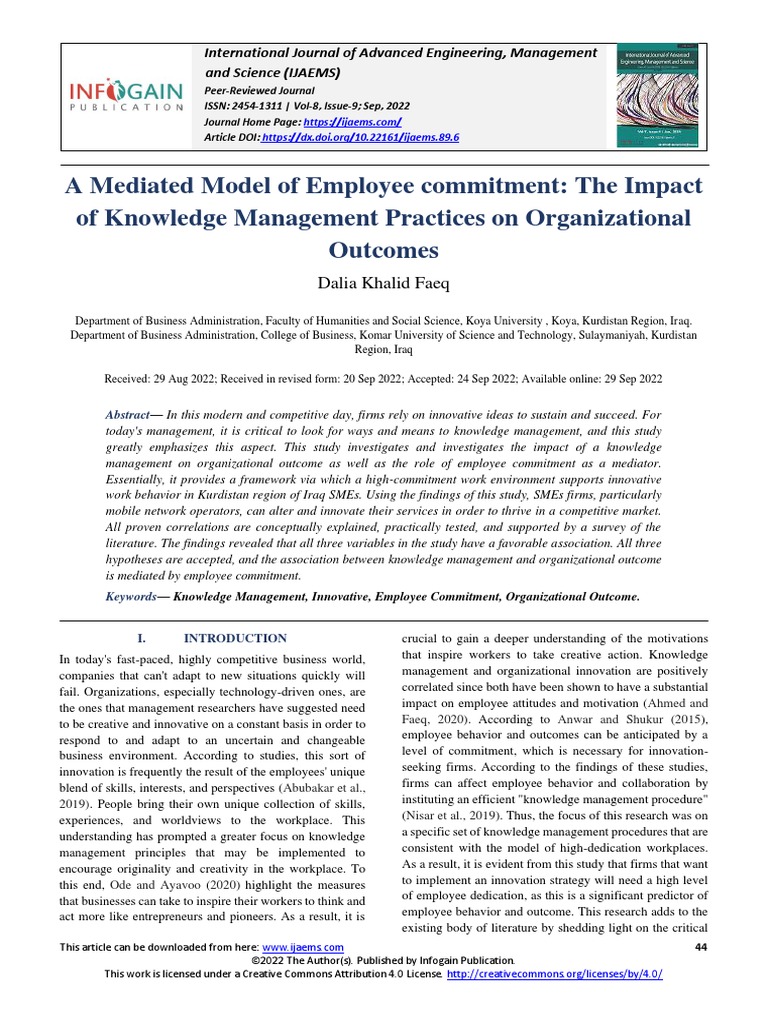 A Mediated Model of Employee Commitment: The Impact of Knowledge Management Practices On ...
