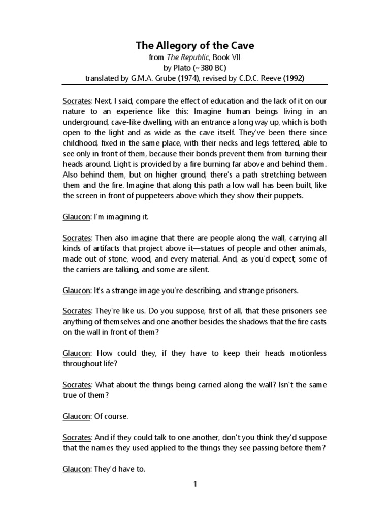 Plato's Allegory of the Cave Text | PDF
