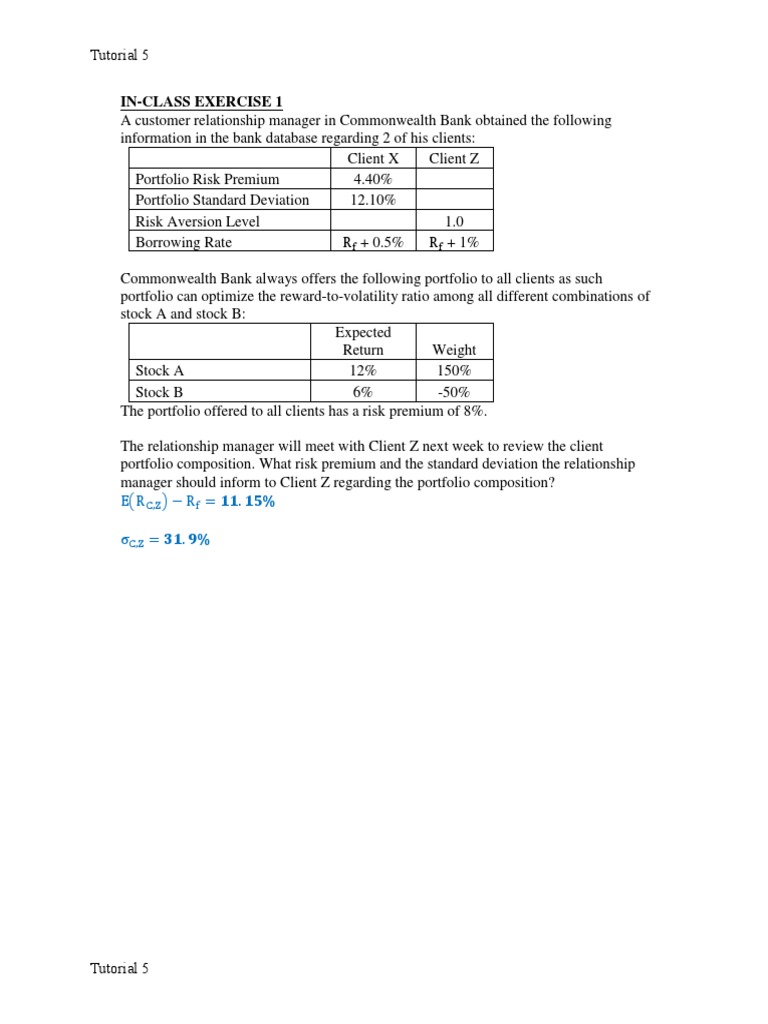 Tutorial 5 - Solutions | Download Free PDF | Modern Portfolio Theory | Financial Markets
