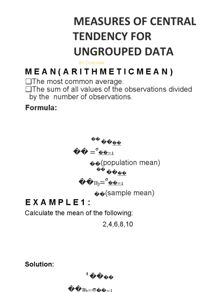 Measures of Central Location For Ungrouped Data | PDF | Mode ...
