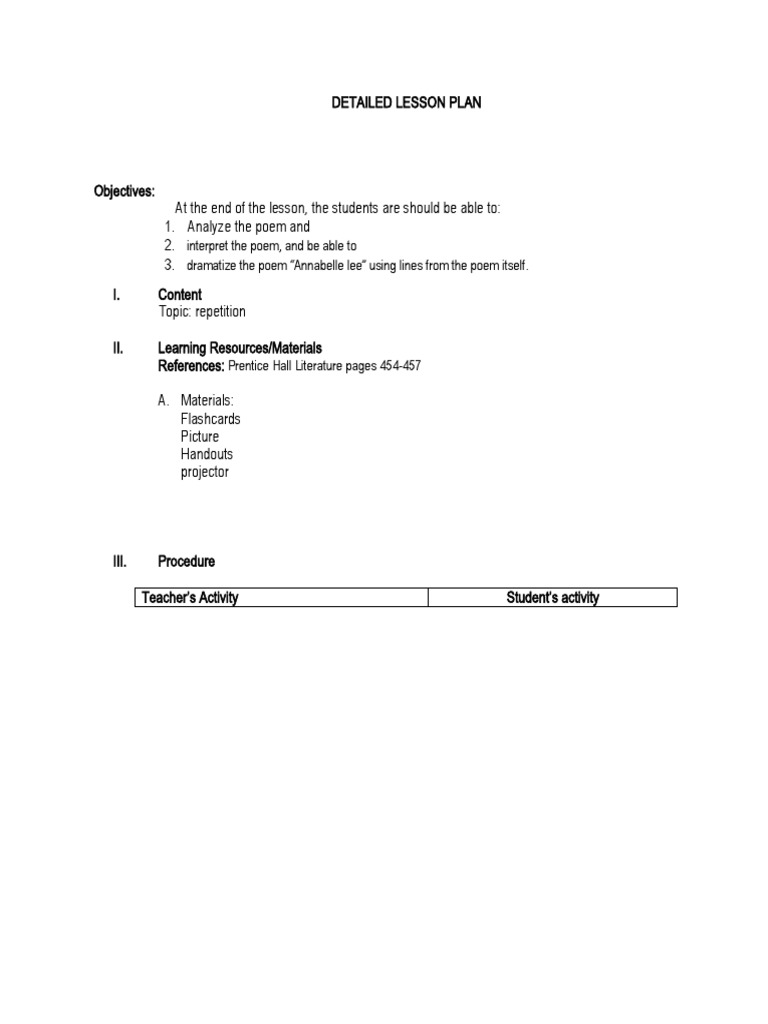 Detailed Lesson Plan About Poem | PDF | Prayer