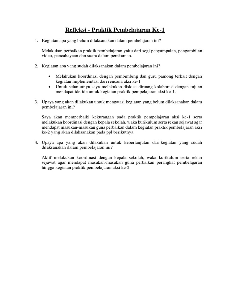 Refleksi PPL 1 | PDF