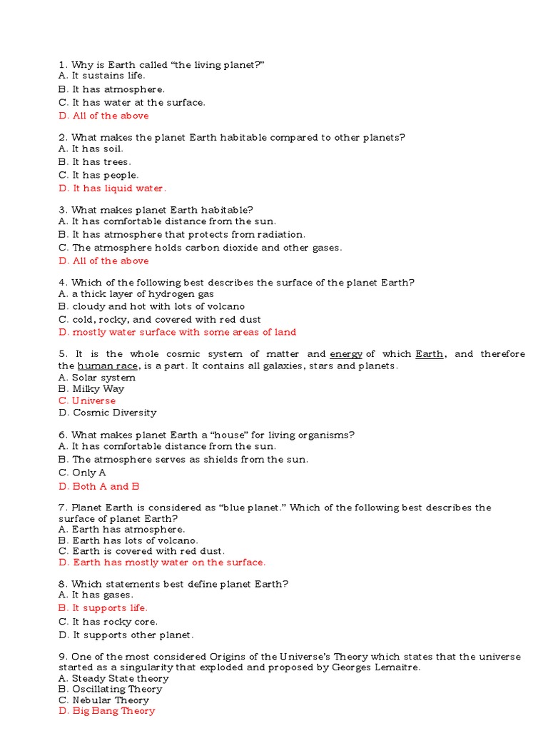 Earth and Life Science Exam | PDF | Earth | Atmosphere