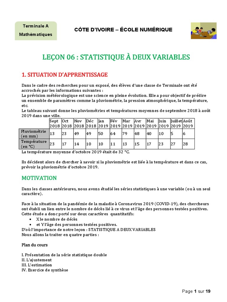 Lecon 6 Statistique A Deux Variables | PDF | Ajustement affine | Régression linéaire
